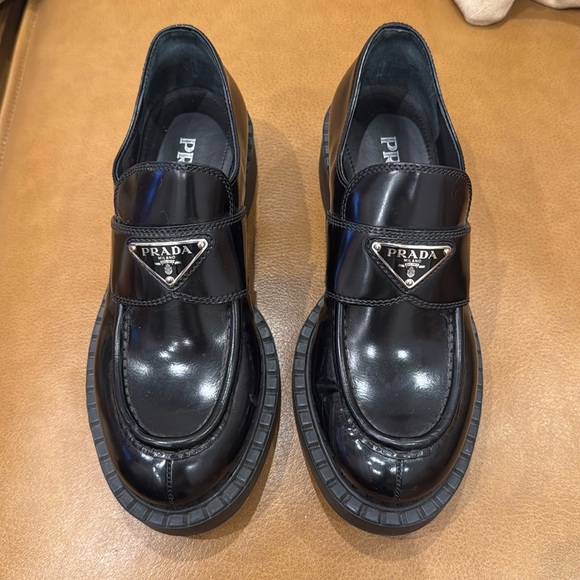 Prada | Shoes | Prada Chocolate Brushed Leather Loafers 37 | Poshmark